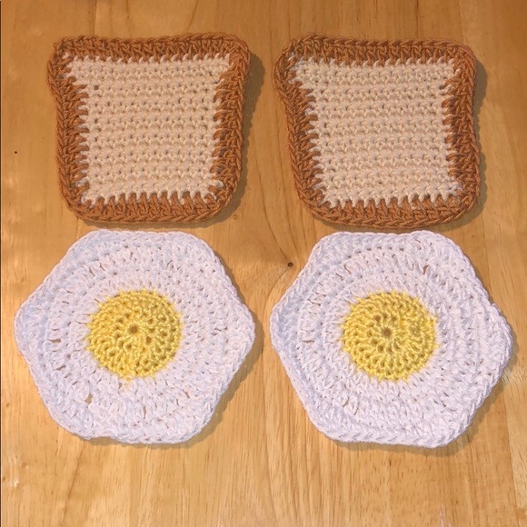 Hand Crafted | Dining | New Crochet Egg And Toast Breakfast Coaster Set ...